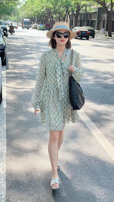 WIWH小众设计师品牌百分百蚕丝花朵系带法式春日碎花裙小个子