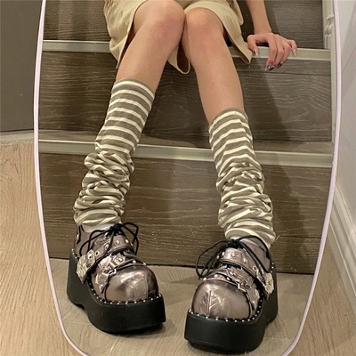 亚文化女条纹直筒堆堆袜套