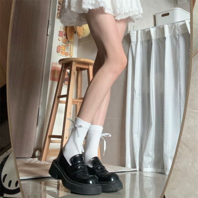 透气女薄棉丝带蝴蝶结堆堆袜