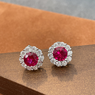 2克拉鸽血红纯银925耳钉