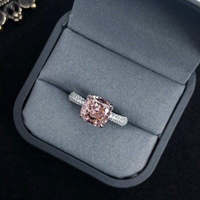 帕帕拉恰粉肥方纯银925戒指