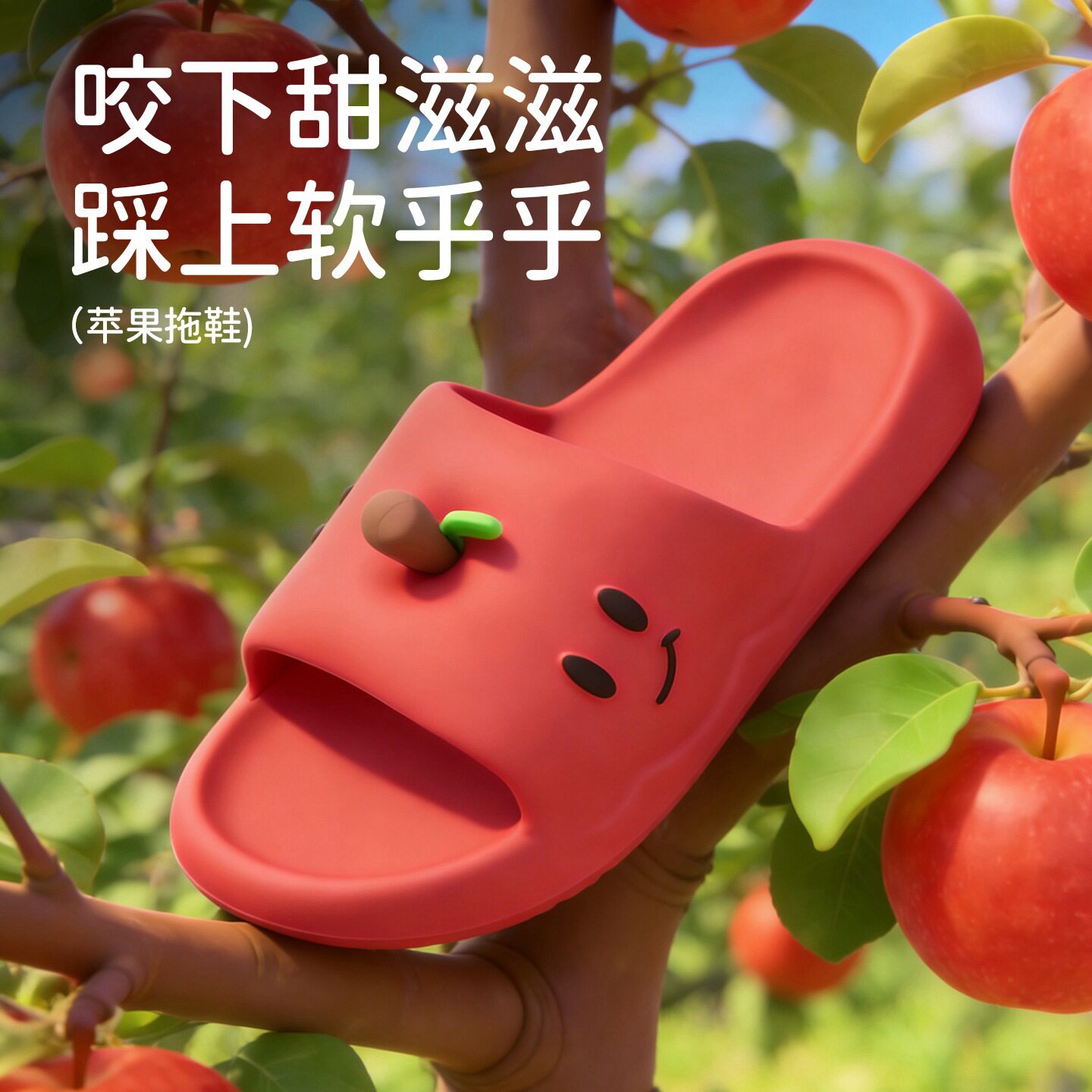 春夏新款卡通苹果红色拖鞋四季通用舒适居家女士凉拖防滑洗澡家用