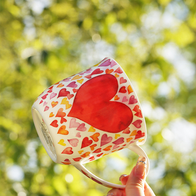 现货英国进口DUNOON骨瓷杯 大红心女神咖啡杯450ML 办公杯520礼物