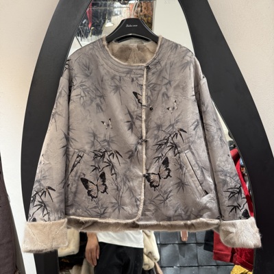 欧洲站2025秋冬新款圆领单排扣轻奢高级感两面穿长袖皮草外套T056