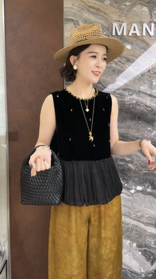欧洲站2026夏季新款欧货亮片钉珠边丝绒娃娃款减龄女士衬衫16061