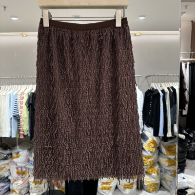 欧洲站2026春季新款松紧腰开叉显瘦流苏中长款女士半身裙潮76800