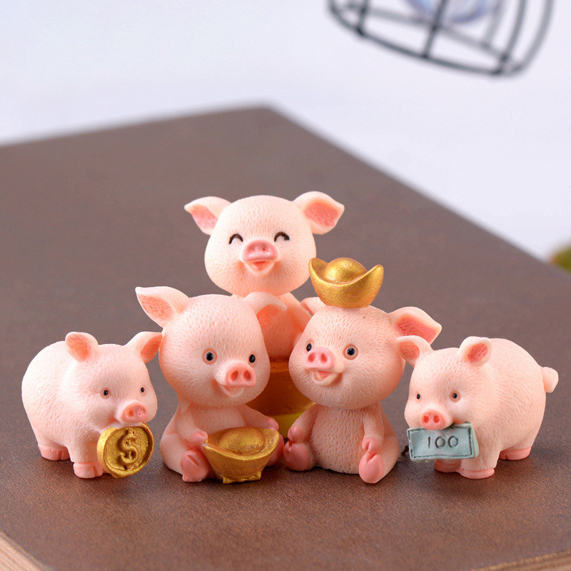 烘焙蛋糕装饰摆件发财猪金币元宝创意卡通树脂小猪盆栽微景观装饰