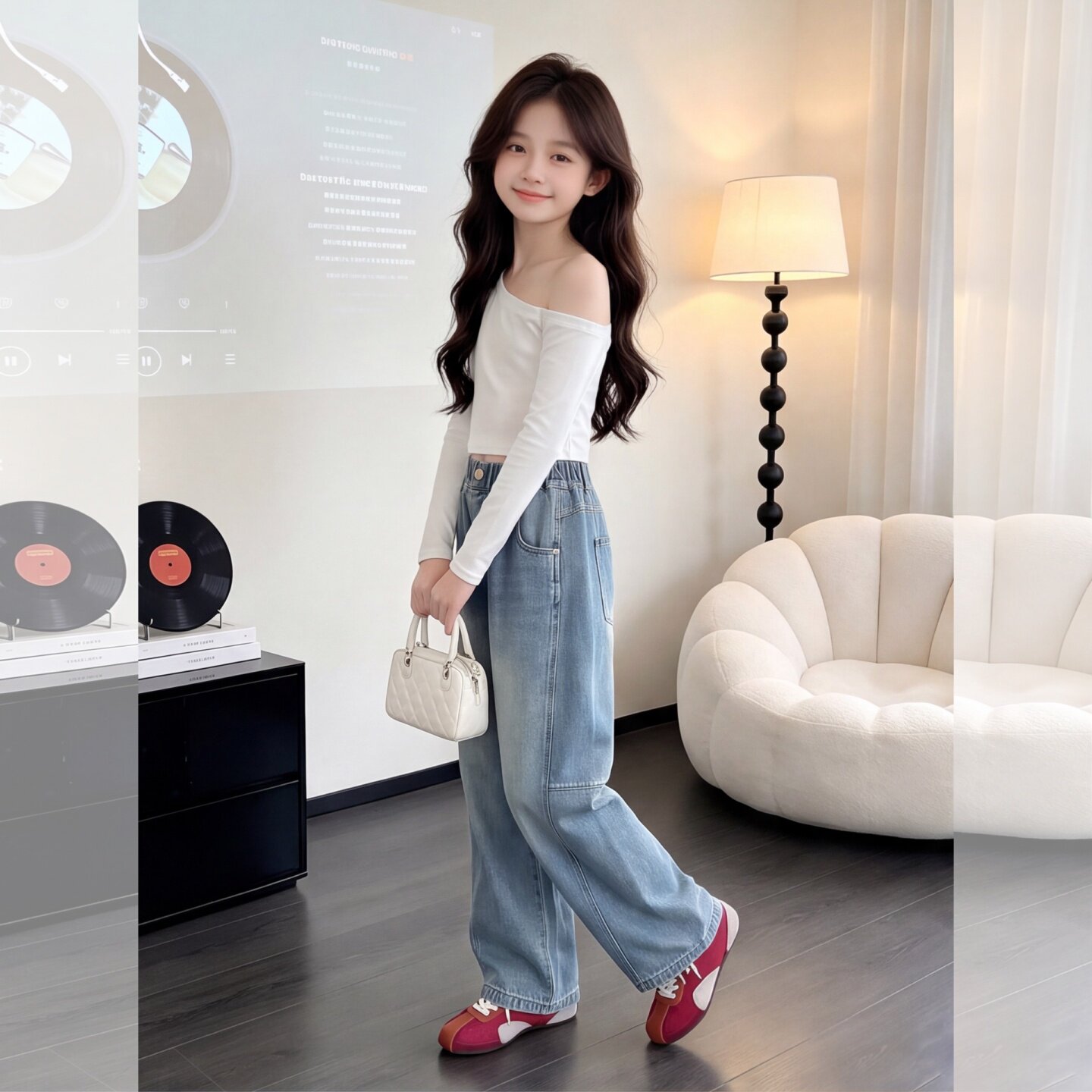 女童牛仔弯刀裤秋季2026新款儿童直筒阔腿裤韩版洋气中大童休闲裤