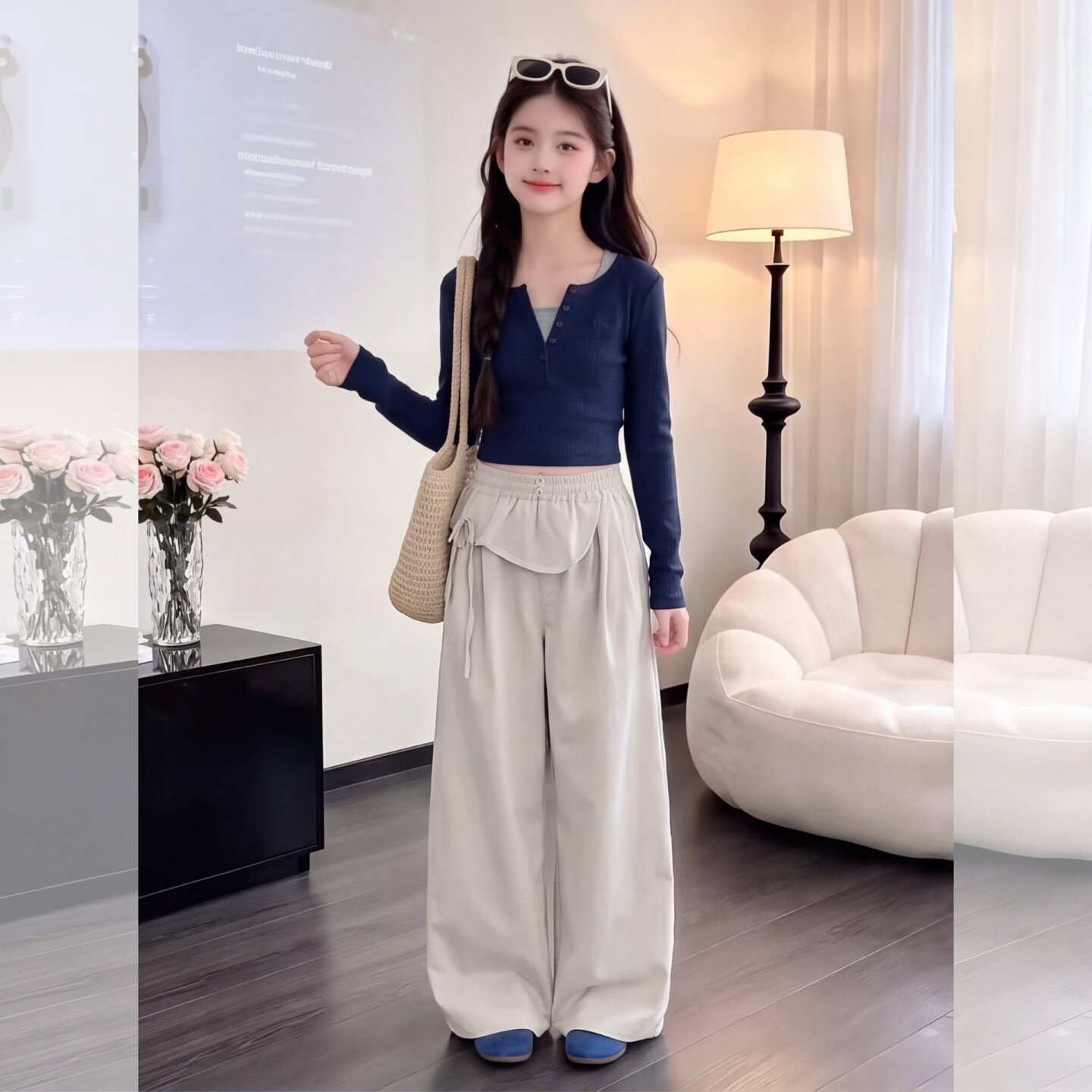 女童裤子秋季2026韩版新款洋气时髦儿童卫裤女孩中大童直筒阔腿裤
