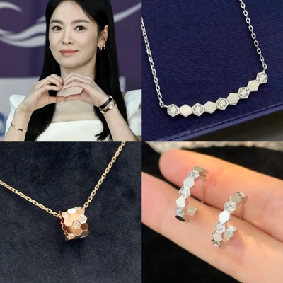 刘亦菲张艺兴明星同款蜂窝X字母白贝母项链镀18k交锁骨链耳环耳钉
