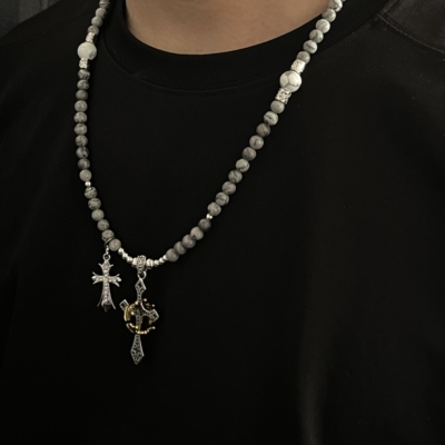 DomyLand手工串珠地图石十字架男女项链复古感通勤中古穿搭配饰品