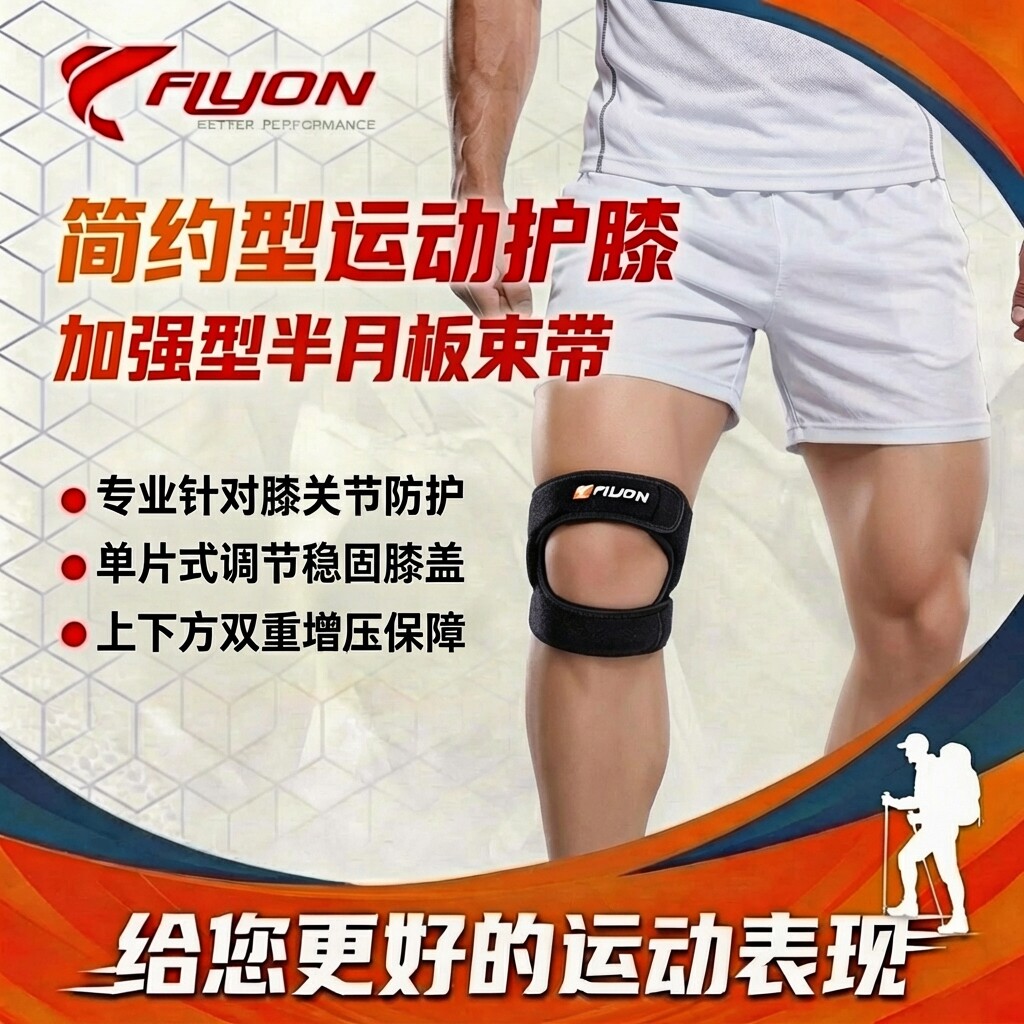 FLYON健身深蹲跑步透气半月板户外骑行护膝篮球加压固定膝盖髌骨