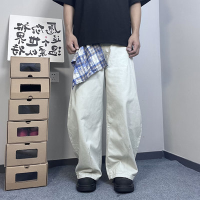 Mmel水洗廓形弯刀裤男设计感美式复古工装裤日系潮流宽松休闲长裤