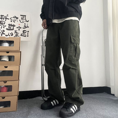 Mmel工装裤男美式复古春秋水洗重工日系宽松直筒潮牌百搭拖地长裤