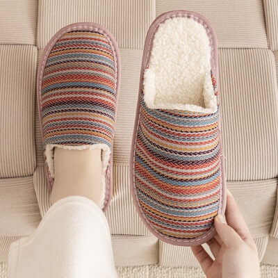 棉麻拖鞋冬季男女情侣保暖室内