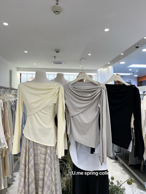 2026U.me早春款可围裹式荡领多穿长袖针织衫上衣女收腰显瘦打底衫