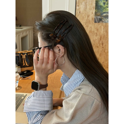 Busan简约百搭豹纹大号洗脸化妆发夹刘海碎发夹发卡侧边夹鸭嘴夹