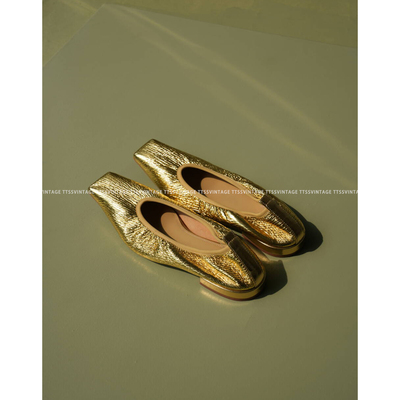 25SS/落日鎏金褶皱法式平底鞋