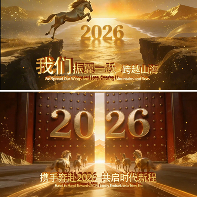 2026马年年会片头震撼开场视频片头金色字幕ae模板