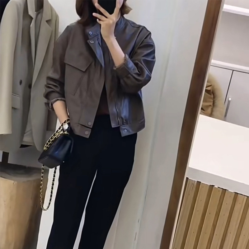 宽松复古皮衣女短款2024新款韩版休闲机车港风休闲PU外套皮夹克潮