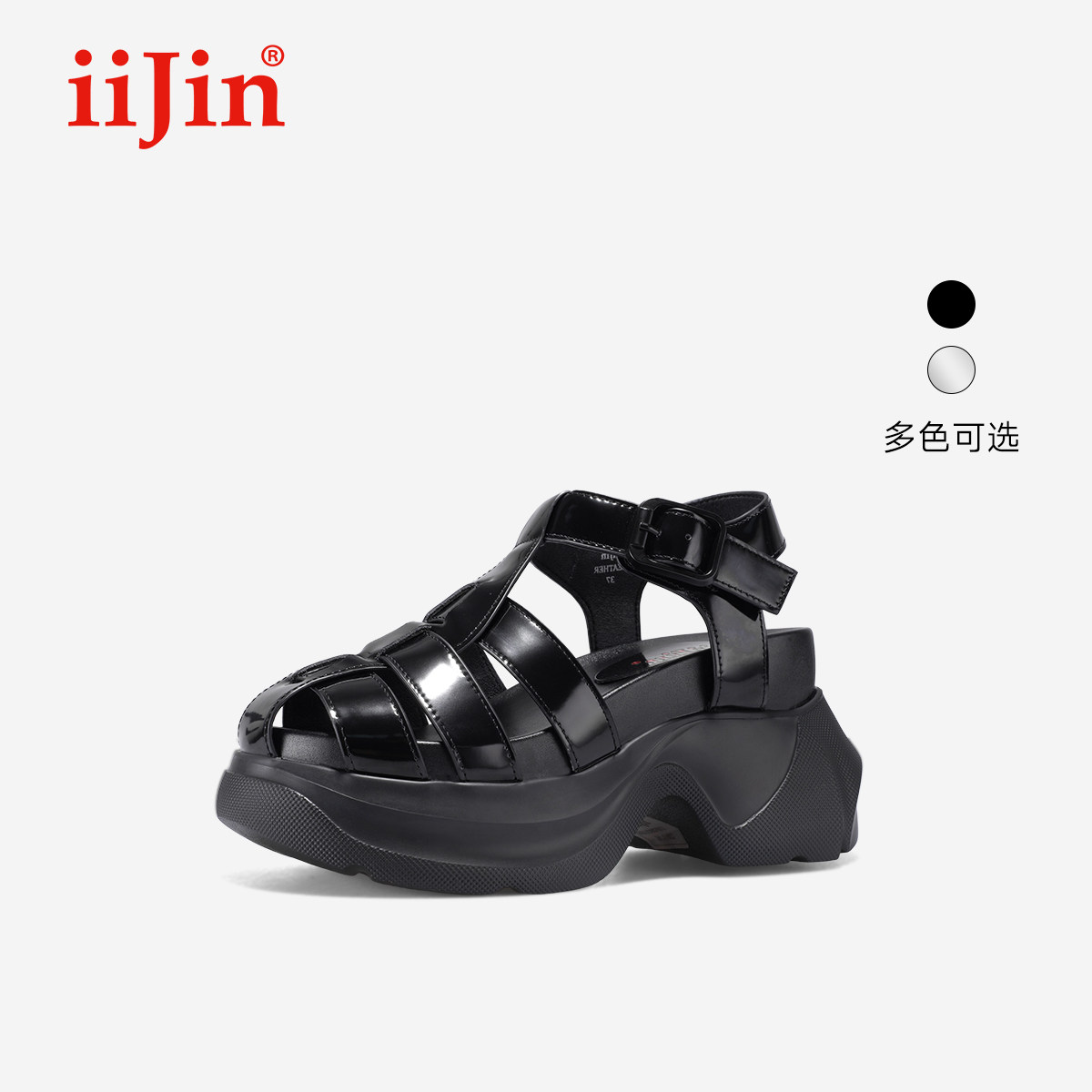 iiJin艾今经典复古9.5cm超轻厚底增高松糕罗马凉鞋猪笼鞋女931ANA
