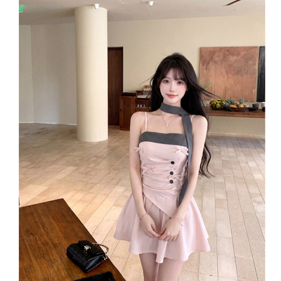 法式纯欲吊带A字短裙辣妹套装