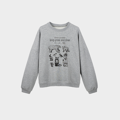 Miss couleur美式复古动物印花圆领卫衣女秋冬款冬慵懒外搭MC033