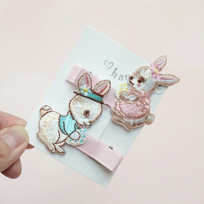 日本Shirley Temple同款ST家可爱刺绣兔子发夹鸭嘴夹刘海夹