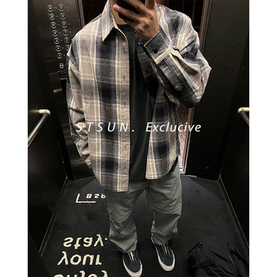 STS复古雾感格纹衬衫男