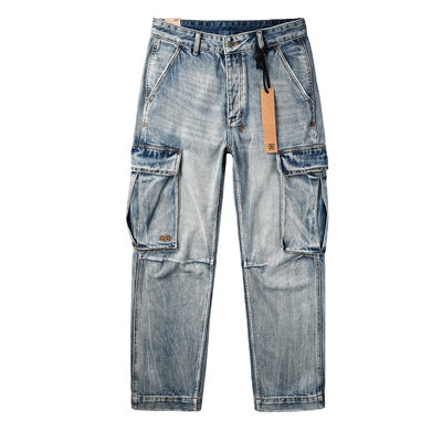 美式潮牌工装大口袋阔腿牛仔裤男