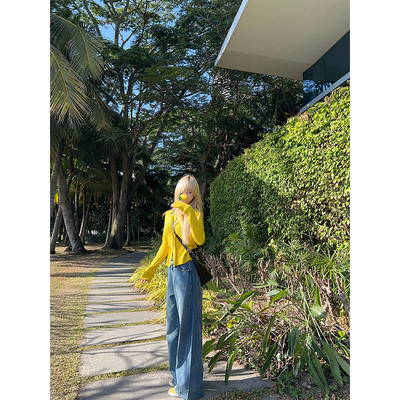 skibyTannin休闲弯刀牛仔裤