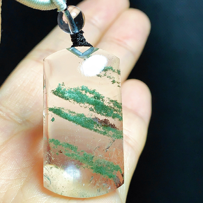 东海水晶天然绿幽灵无事牌吊坠男女款项链坠简约时尚百搭节日礼物