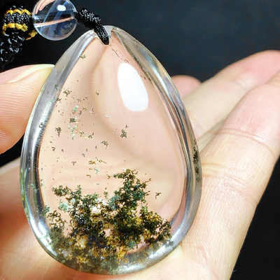 东海水晶天然绿幽灵水滴吊坠男女款项链坠简约时尚百搭链节日礼物