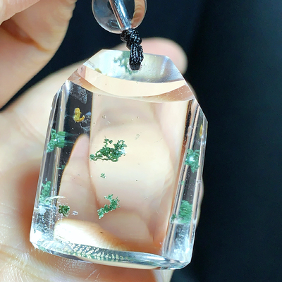 天然绿幽灵无事牌吊坠男女款项链