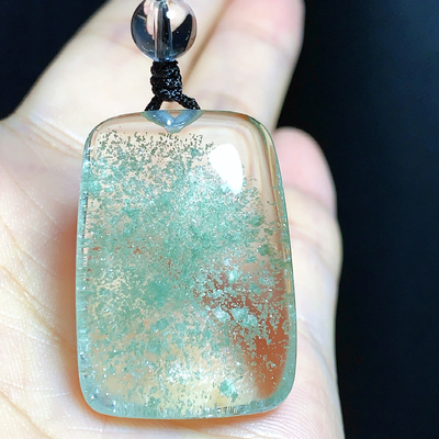 天然绿幽灵无事牌吊坠男女款项链