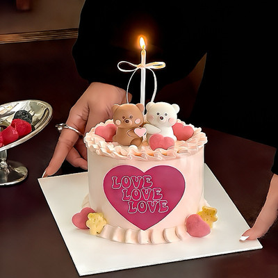 2.14情人节蛋糕装饰立体爱心抱抱熊摆件2026情侣告白LOVE卡片插卡