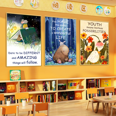 英语教室环境布置装饰挂图英文培训班机构环创墙贴纸海报背景壁画