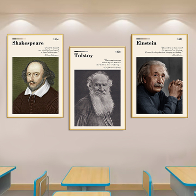 名人名言装饰挂画励志氛围布置英语教室办公室科学家复古画像海报
