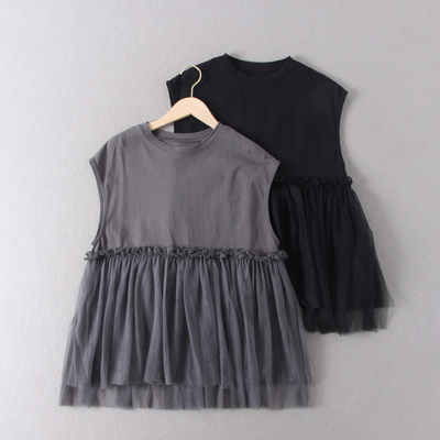 出岛国单！4290日元！少女感减龄网纱拼接无袖全棉套头T恤上衣