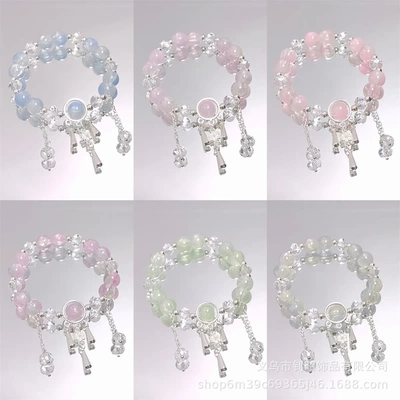 森系新款超仙水晶捕风铃手链女小众设计百搭时尚甜美桃花手串