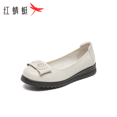 REDDRAGONFLY/红蜻蜓通勤气质浅口平底真皮一脚蹬女单鞋WTB24553