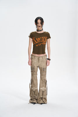 炒色做旧废土风工装喇叭裤