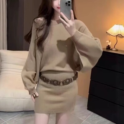 PH55830大爱美依缘2025秋季新款一字肩针织连衣裙御姐包臀显瘦女