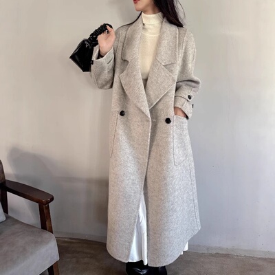 ZY25331大爱美依缘2025秋冬新翻领长款宽松休闲慵懒风呢子厚外套