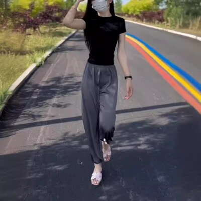 24158大爱美依缘2025夏季新款纯色净版短袖T恤休闲束脚长裤显瘦女