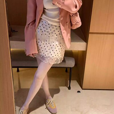 Realzz official 一甯章章 清甜莫吉托 千金少女提花蕾丝波点半裙