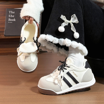 人本冬季新款加绒德训鞋女鞋原创