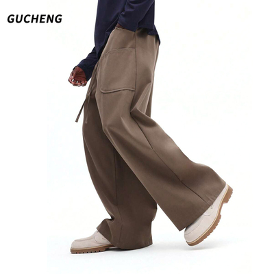 古丞GUCHENG 慵懒风高腰阔腿裤女宽松抽绳多口袋廓形休闲长裤