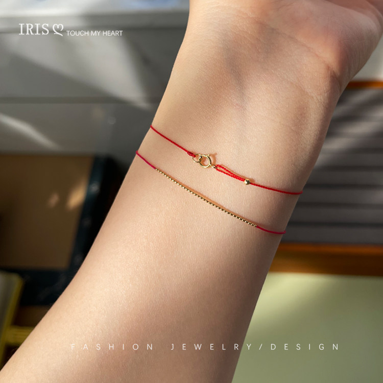 IRIS原创手工编织红绳手链18k纯金0.1mm极细本命年小众手绳纹身_虎窝淘