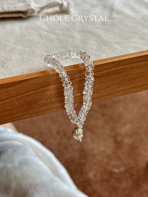 轻奢优雅天然钻切白水晶碎银子OT扣手链串女夏925银转运手串礼物